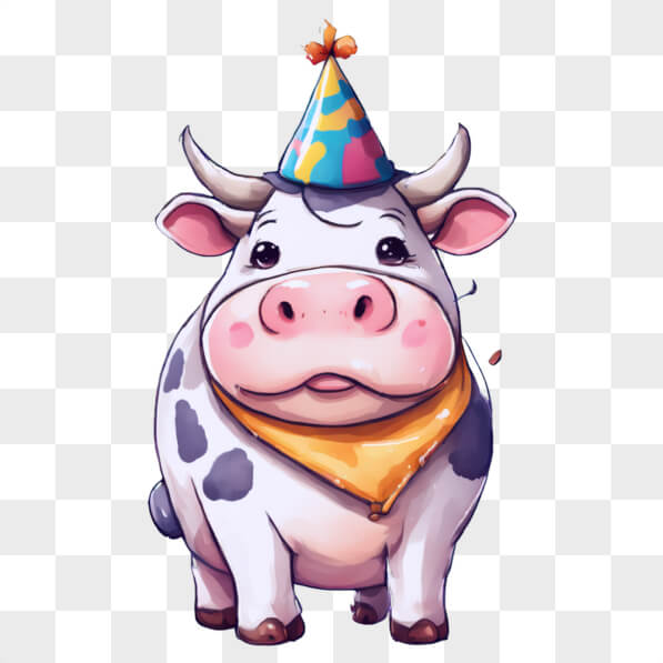 Download Cute Cartoon Cow with Party Hat Cartoons Online - Creative Fabrica
