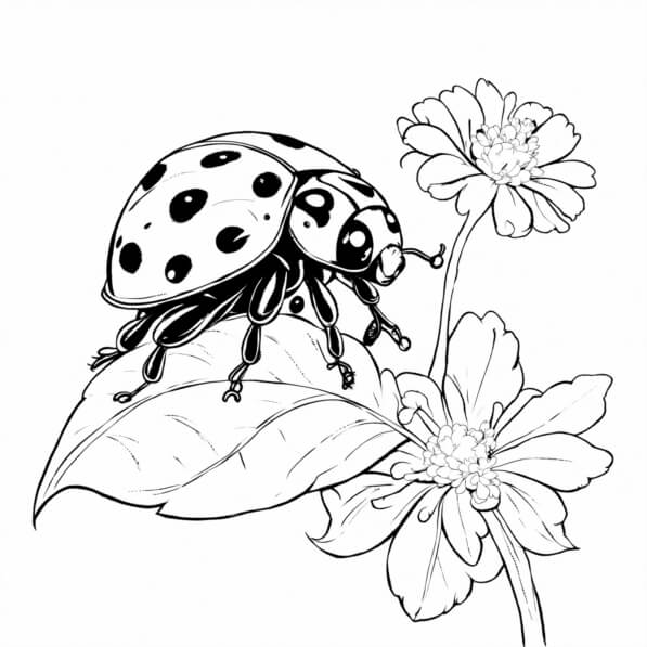 Download Ladybug on a leaf with a flower Coloring pages Online ...