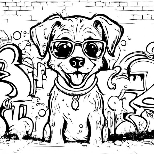 Download Cheerful Cartoon Dog with Sunglasses and Graffiti Background ...
