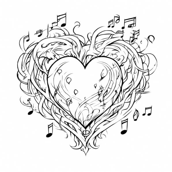 Download Artistic Heart with Musical Notes Coloring pages Online ...