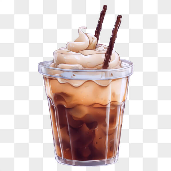 Download Iced Coffee with Whipped Cream and Chocolate Sticks Cartoons ...
