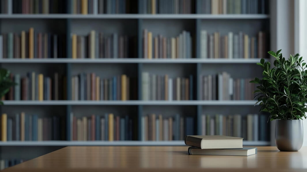 Baixe Biblioteca Moderna Interna com Livros e Plantas Backgrounds - Creative Fabrica