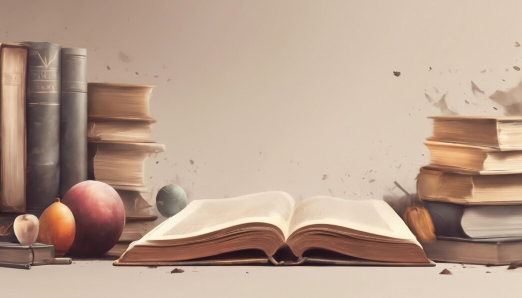 Download Open Book Surrounded by Stacks of Books and Spherical Objects ...
