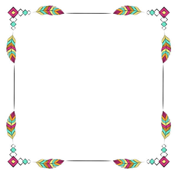Descarga Borde decorativo colorido con plumas y formas geométricas ...
