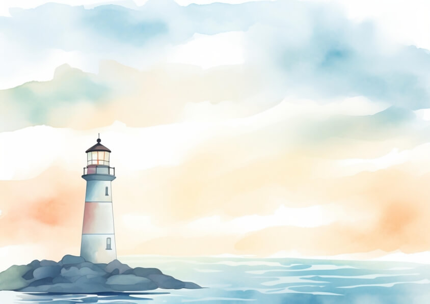 Download Lighthouse on Rocky Island with Pastel Sky Backgrounds Online ...