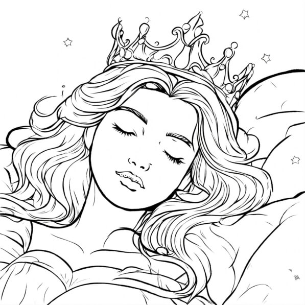 Download Sleeping Princess with Crown Coloring pages Online - Creative ...