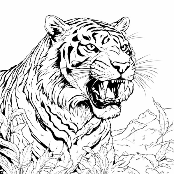 Download Fierce Tiger Among Foliage Coloring pages Online - Creative ...