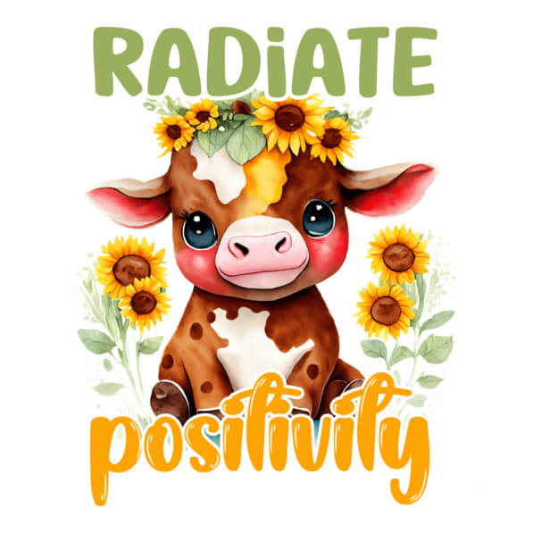 Download Cute Cartoon Cow with Sunflowers and Positive Message Quotes ...