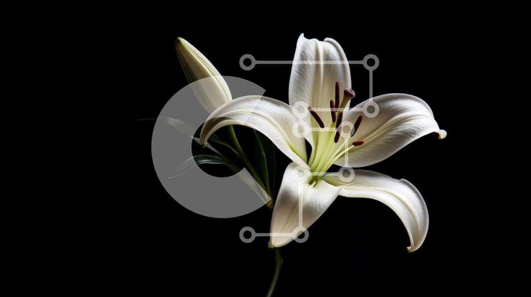 Télécharger Fleur de lys blanc élégant sur fond noir Photos Stock En Ligne - Creative Fabrica
