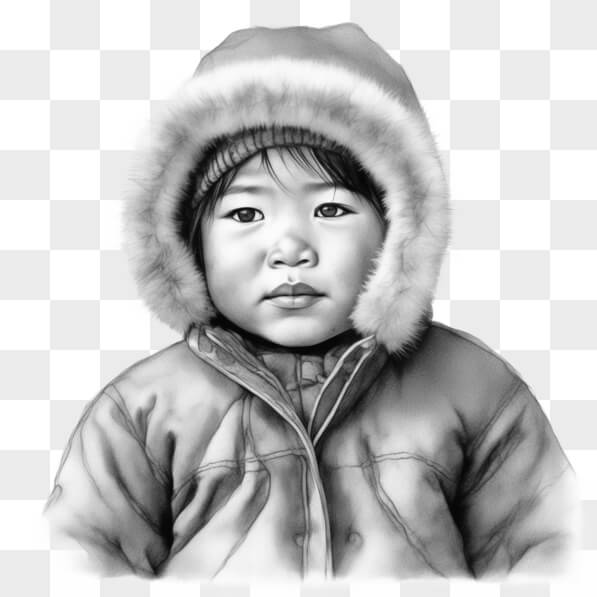 Descarga Retrato de un niño con abrigo de invierno Bocetos En Línea - Creative Fabrica