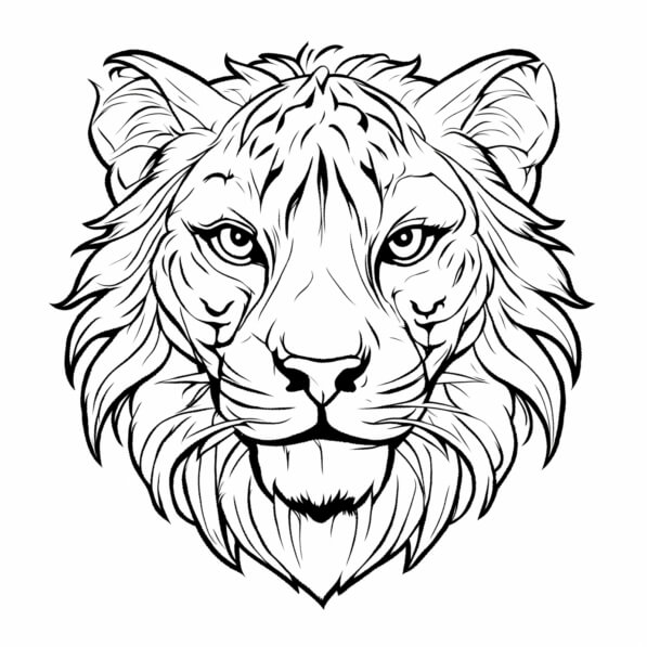 Descarga Ilustración de la cara de león Páginas para colorear En Línea ...