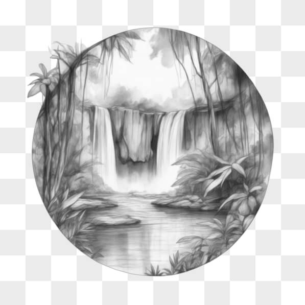 Download Serene Waterval in de Natuur Schetsen online op Creative Fabrica