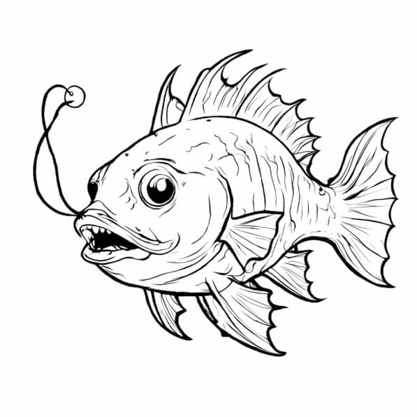 Download Cartoon Fish Illustration with Fishing Hook Coloring pages ...