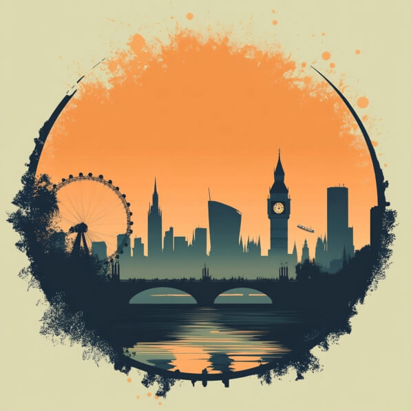 Download Stylized Skyline of London at Sunset Backgrounds Online ...