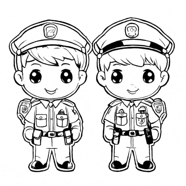 Download Cartoon Police Officers Coloring pages Online - Creative Fabrica