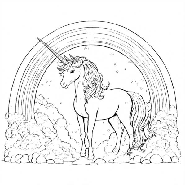 Descarga Unicornio con Arcoíris y Nubes Páginas para colorear En Línea ...
