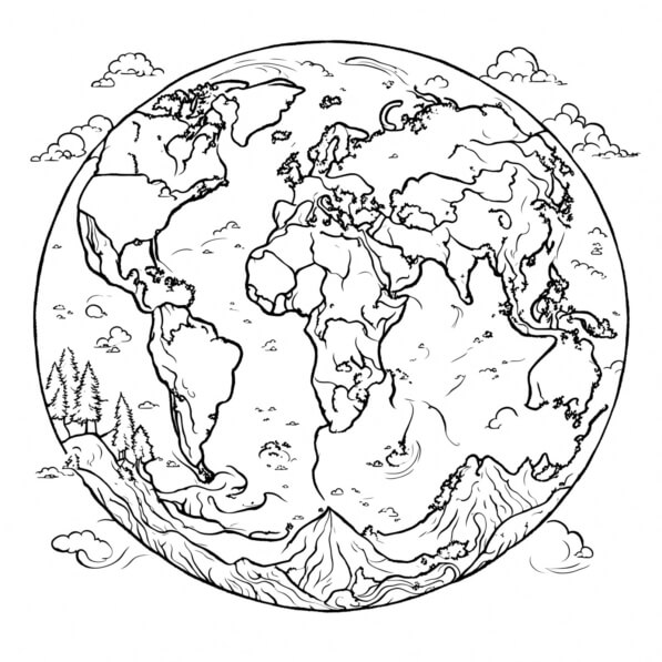 Download Intricate Line Art World Map Coloring pages Online - Creative ...