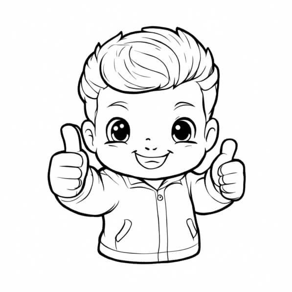 Download Cheerful Cartoon Boy with Thumbs Up Coloring pages Online ...