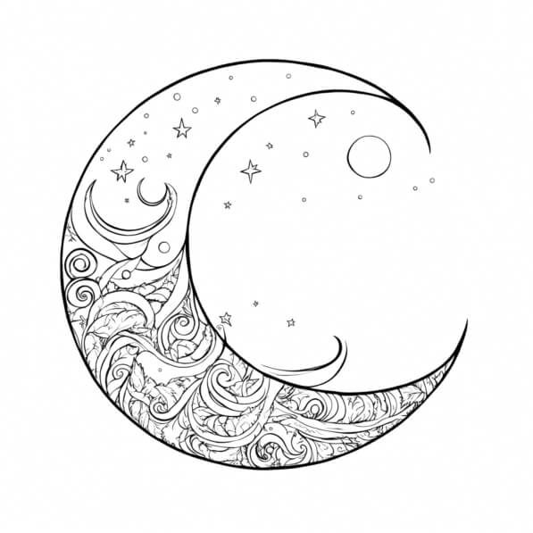 Download Intricate Crescent Moon Design Coloring pages Online ...
