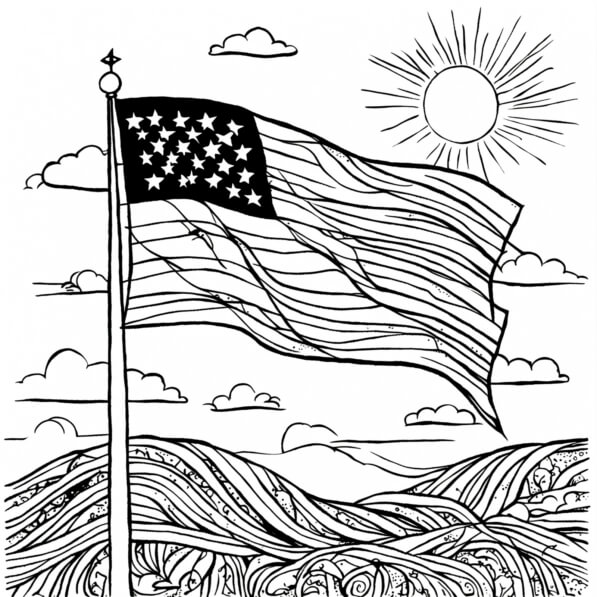 Download American Flag Waving Under Sun Coloring pages Online ...