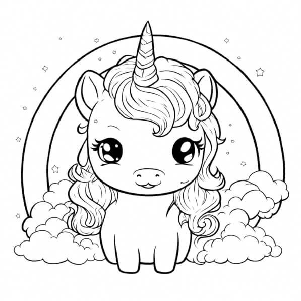Descarga Unicornio de dibujos animados lindo con arcoíris y nubes ...