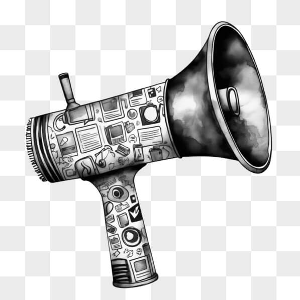 Download Illustratie van een Megafoon met Technologie Symbolen Schetsen ...