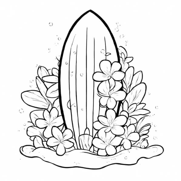 Download Surfboard Surrounded by Tropical Flowers Coloring pages Online ...