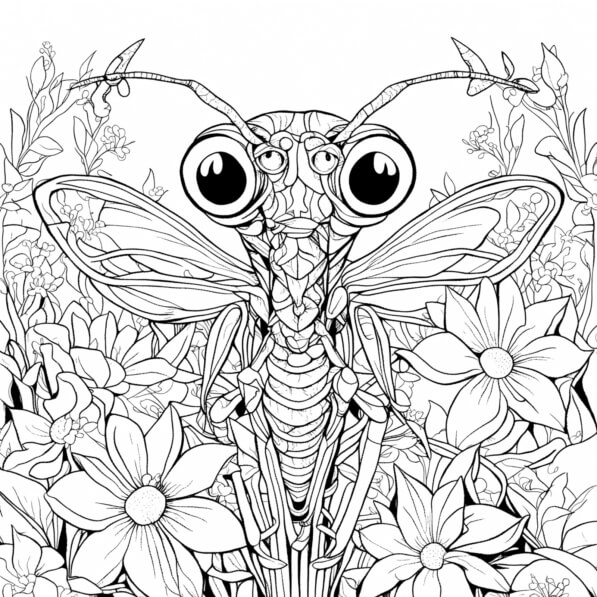 Descarga Insecto estilizado rodeado de flores Páginas para colorear En ...