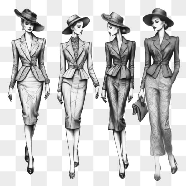 Télécharger Croquis de mode de femmes élégantes dans des tenues stylées ...