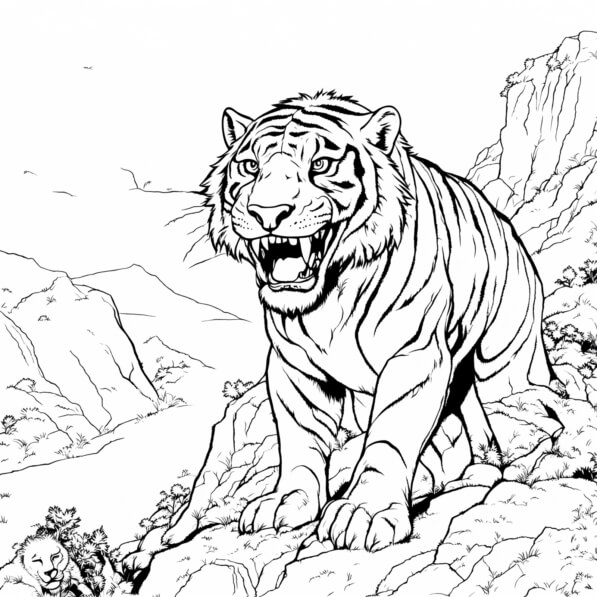 Download Fierce Tiger in a Mountainous Landscape Coloring pages Online ...