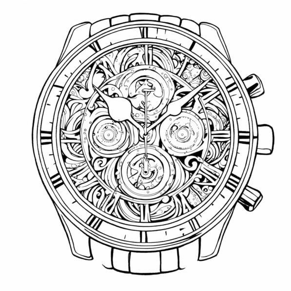 Download Intricate Line Art of a Watch Coloring pages Online - Creative ...