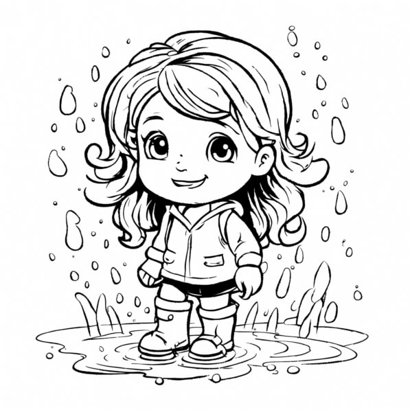 Download Cute girl in rain with puddle Coloring pages Online - Creative ...