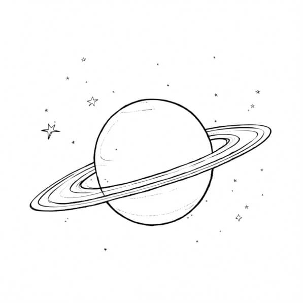 Download Simple Line Drawing of Saturn with Stars Coloring pages Online ...
