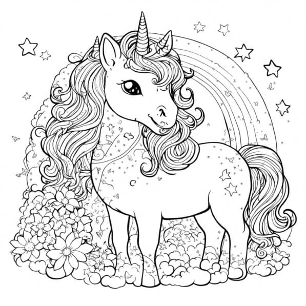 Descarga Unicornio con Arcoíris y Estrellas Páginas para colorear En ...
