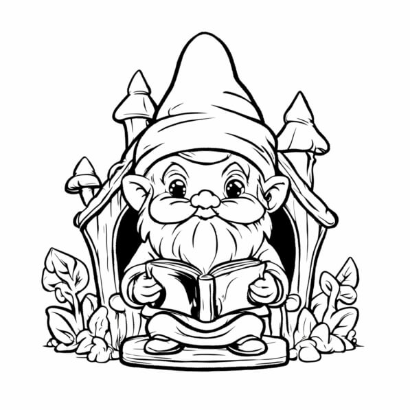 Download Cheerful Gnome Reading a Book Coloring pages Online - Creative ...