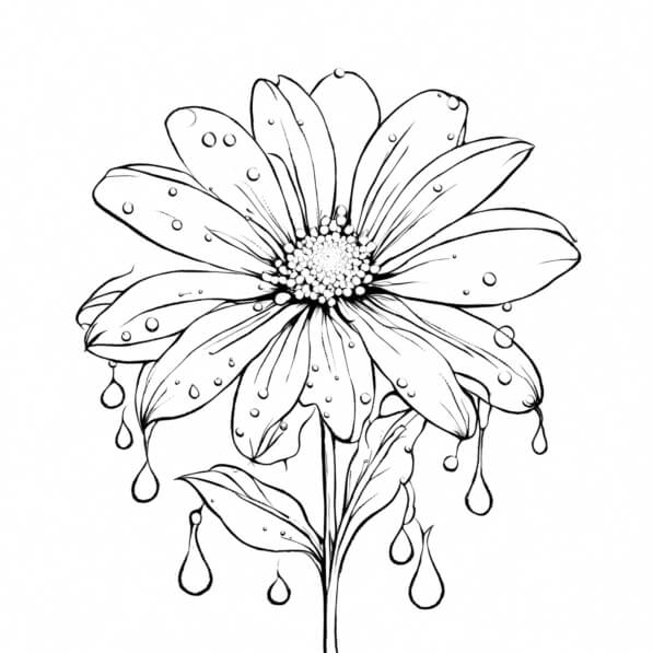 Download Line Drawing of a Flower with Water Droplets Coloring pages ...