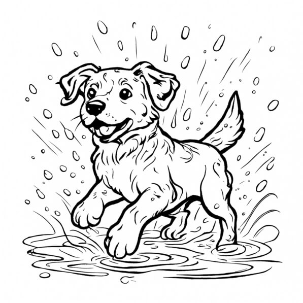 Download Playful Dog Splashing in Water Coloring pages Online ...