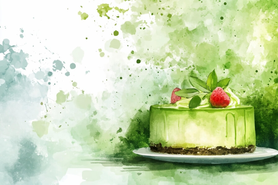 Baixe Bolo Verde com Morangos e Folhas em um Fundo de Aquarela ...