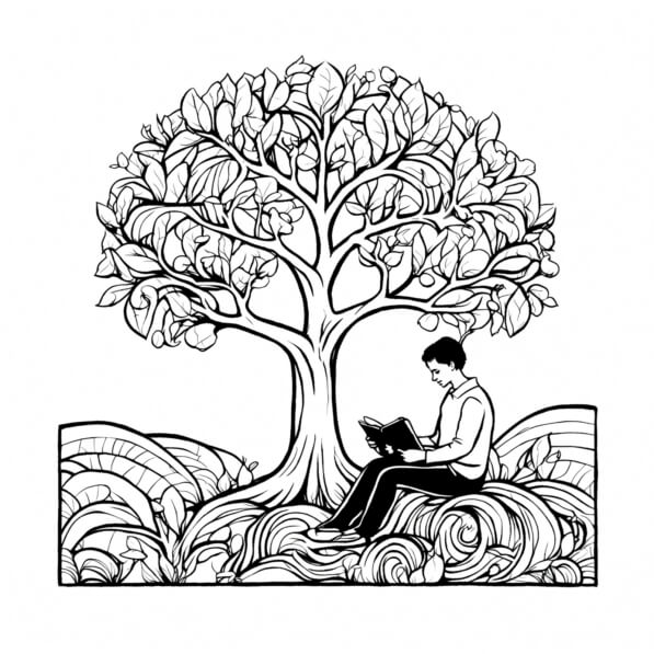 Download Illustration of a Boy Reading Under a Tree Coloring pages ...
