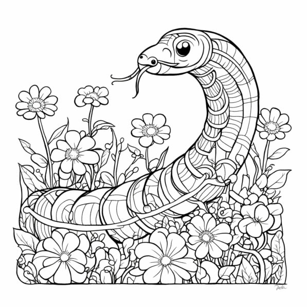 Download Whimsical Snake Surrounded by Flowers Coloring pages Online ...