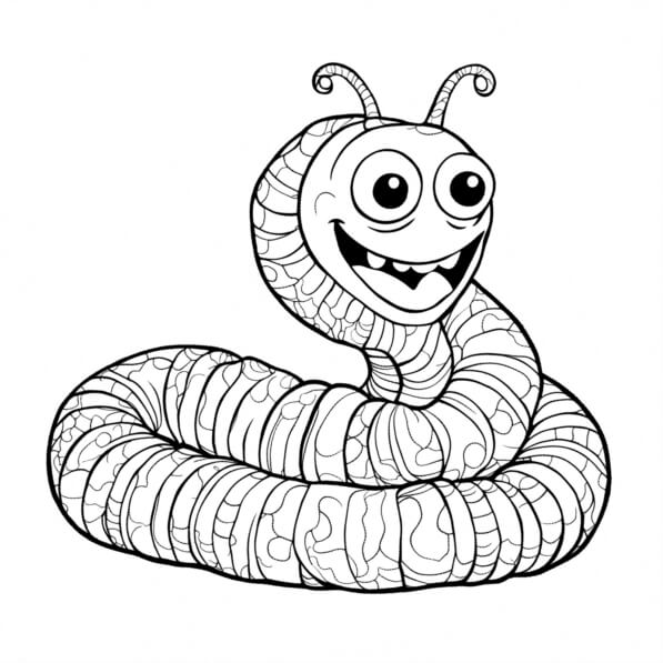 Download Playful Cartoon Worm Coloring pages Online - Creative Fabrica