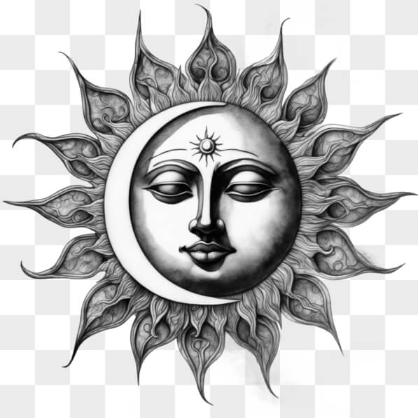 Baixe Ilustração Artística do Sol e da Lua Sketches - Creative Fabrica