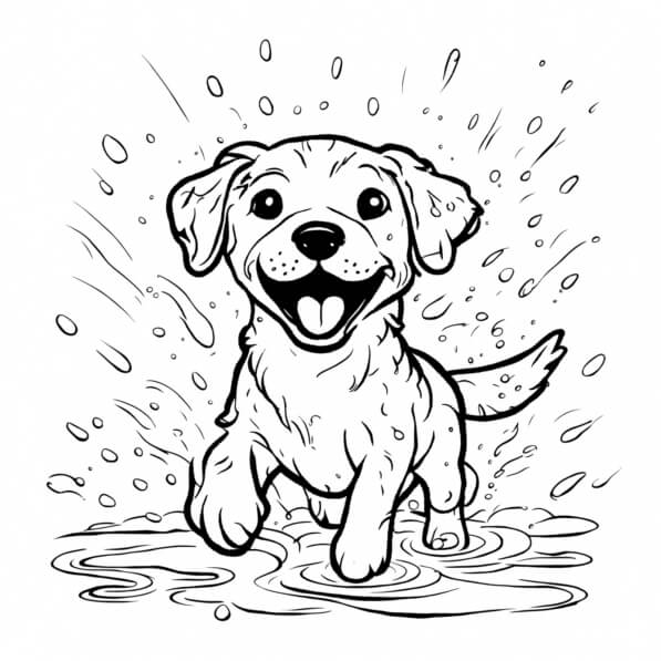 Download Happy Dog Playing in Water Coloring pages Online - Creative ...