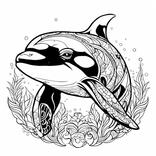 Descarga Ilustración intrincada de ballena orca Páginas para colorear ...