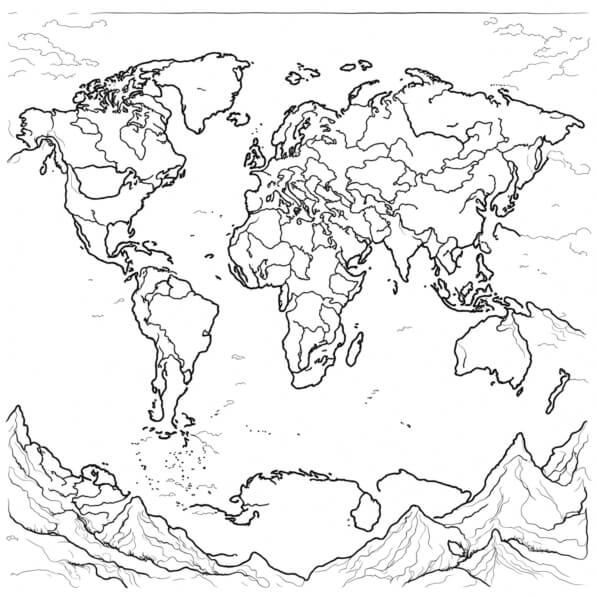 Download Outline Map of the World Coloring pages Online - Creative Fabrica