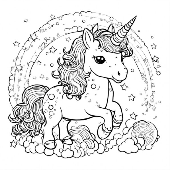 Download Whimsical Unicorn in a Magical Setting Coloring pages Online ...