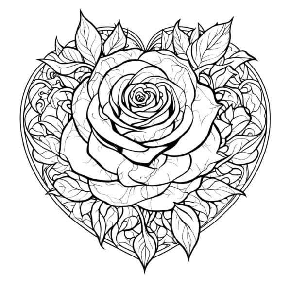 Download Intricate Rose Design in Heart Shape Coloring pages Online ...