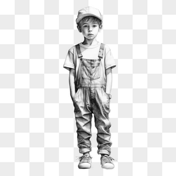 Download Young Boy in Overalls and Cap Sketches Online - Creative Fabrica