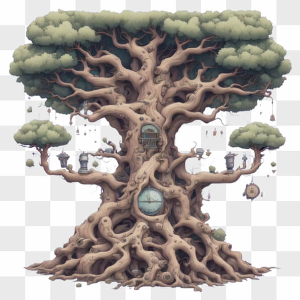 Download Whimsical Tree with Clocks and Lanterns Cartoons Online ...