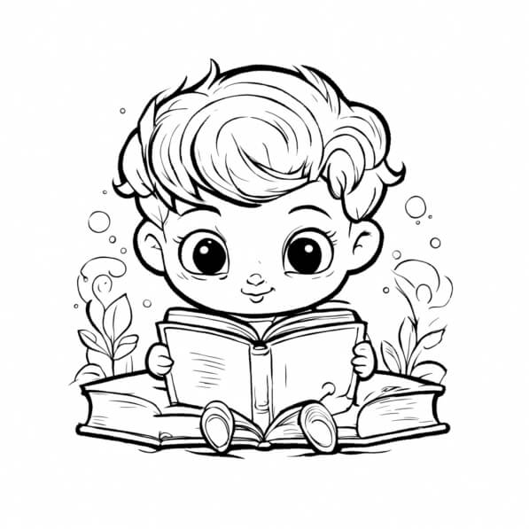 Download Cheerful Boy Reading a Book Coloring pages Online - Creative ...